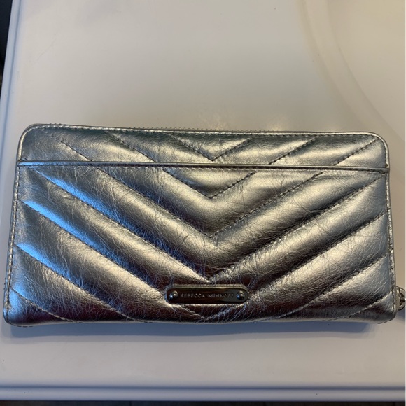 Rebecca Minkoff | Bags | Rebecca Minkoff Silver Metallic Zip Crackled ...